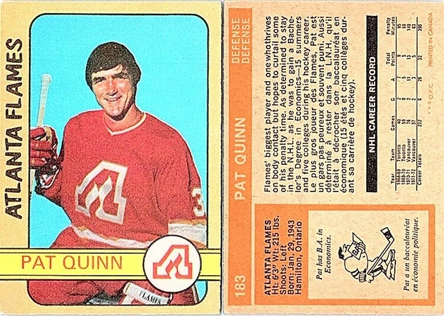 VINTAGE HOCKEY CARD Opc 1972 Opc Atlanta Flames Pat Quinn No1985 $2.25 ...