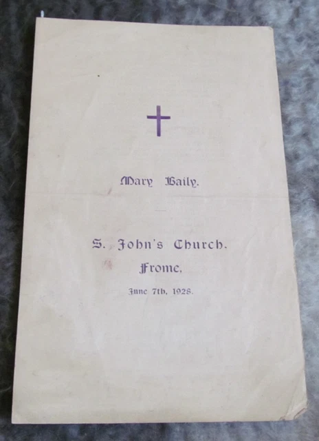 ORDER OF SERVICE : Funeral of Mary Baily - St John's Church - Frome ...