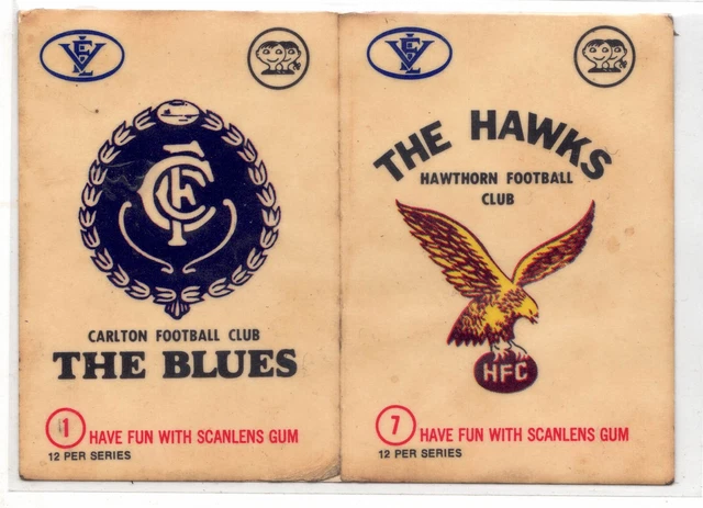 SCANLENS 1974 VFL Footy Card Dual Double Sticker Carlton Hawthorn ...