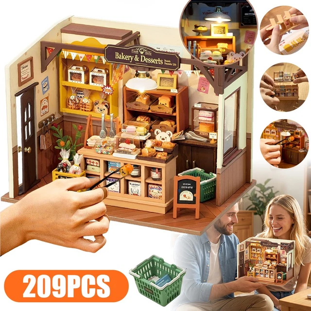 DIY MINIATURE DOLLHOUSE Kit 3D Wooden Bakery Shop Puzzle With LED ...