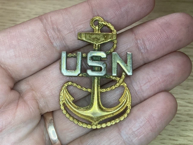 WW2 US NAVY Chief Petty Officer Hat Cap Badge WWII Sailor Medal Pin ...