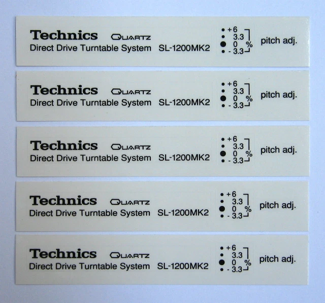 5 X TECHNICS SL-1200/1210 MK2 MK5 Turntable sticker set BLACK WHITE ...