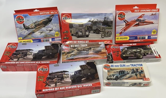 AIRFIX MODELS JOB lot x 8 Box Sets Jeep RAF Qld Red Arrow damage boxes ...