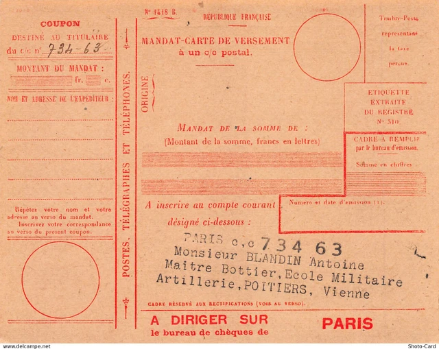 MANDAT CARTE Ecole Militaire A Poitiers EUR 10,00 - PicClick FR