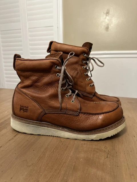 TIMBERLAND PRO 6” Wedge Soft Moc Toe Brown Leather Men’s Boots Sz 12 ...