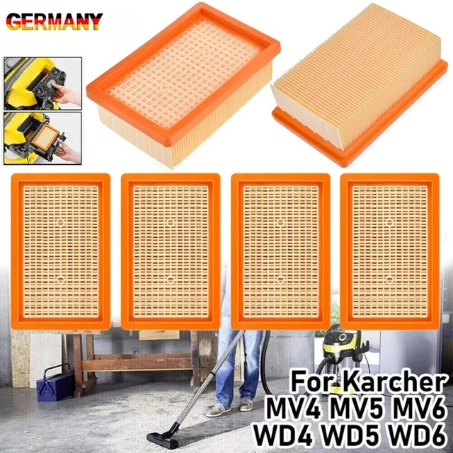 2/4TLG FLACHFALTENFILTER FILTER Für Kärcher Staubsauger WD4 WD5 WD6 MV4 ...