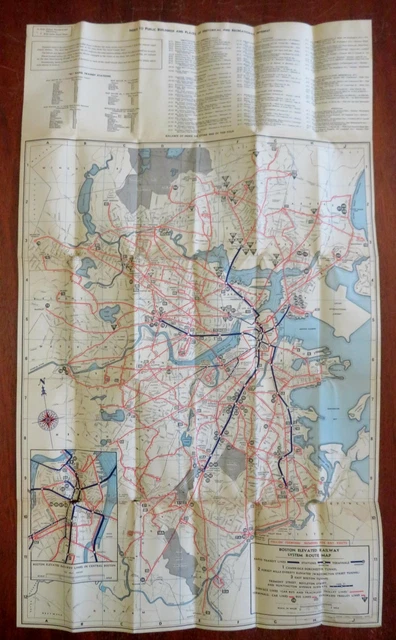 BOSTON ELEVATED RAILWAY System Map 7th Ed. c. 1940's travel guide city ...