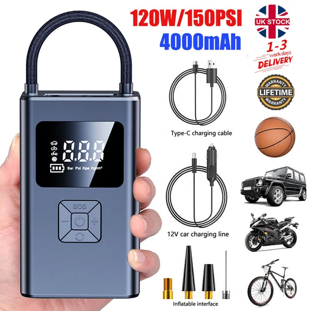 WIRELESS DIGITAL CAR Tyre Inflator USB Rechargeable Tire Air Compressor ...