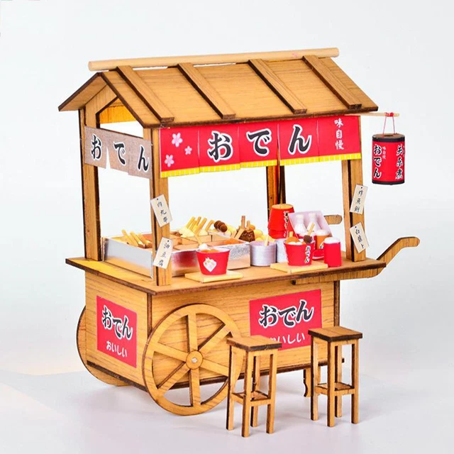GAMCHIANO DIY DOLLHOUSE Kit Crafts with LED Oden Stall Stand Wooden ...