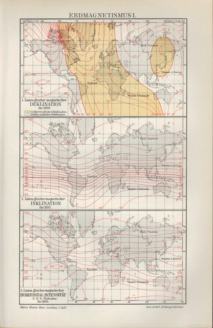 MAP LITHOGRAPHY MAP 1907 EARTH MAGNETISM. Earth Magnetism Balance £15. ...