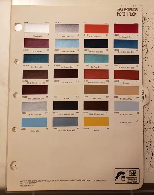 1983 FORD TRUCK Color Chip Paint Code Chart R-M $7.98 - PicClick CA