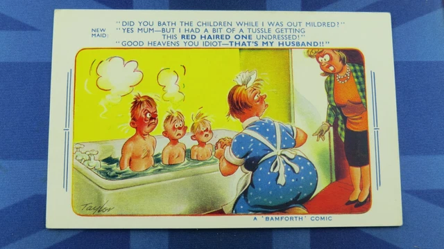 SAUCY BAMFORTH COMIC Postcard 1960s New Maid Bath Time Tussle THAT'S MY ...