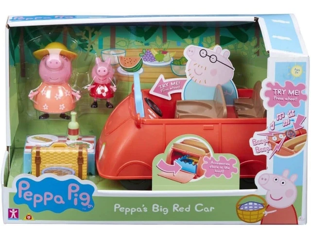 PEPPA PIG'S BIG Red Car Peppa Daddy Mummy George Pig Figures & Picnic ...