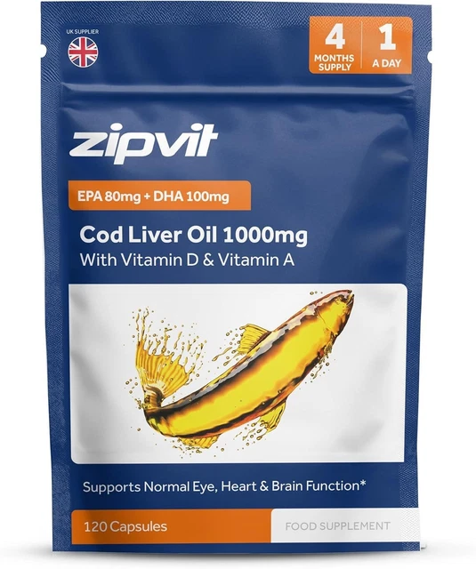 COD LIVER OIL 1000mg Softgel Capsules, 120 Count - Heart & Brain ...