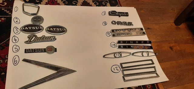 CLASSIC CAR BADGES Emblems Datsun 120Y Honda Singer Chrysler Bonnet V £ ...