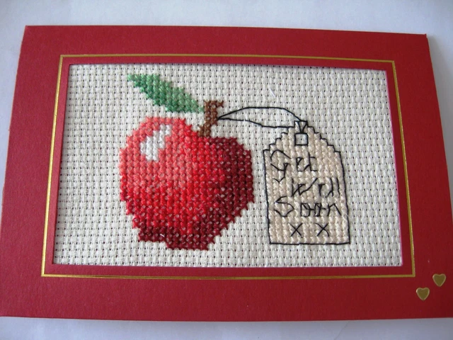 GET WELL SOON Completed Cross Stitch Card Flowers £2.80 - PicClick UK