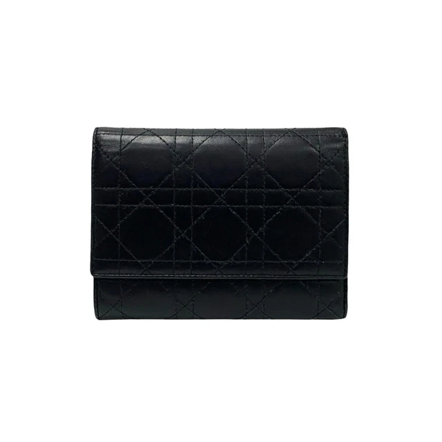 CHRISTIAN DIOR CANNAGE Leather Tri-fold Wallet with Bill Compartment ...