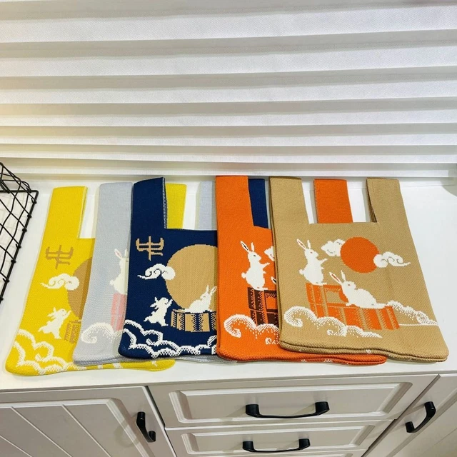 CARTOON KNOT WRIST Bag Moon Rabbit Tote Bag Handmade Knit Handbag Women ...
