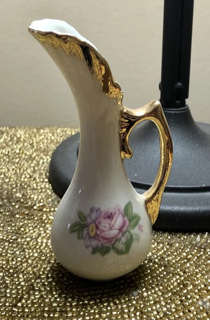 VINTAGE BUD VASE Pitcher Shape With Handle Hand Painted 1950’s One Stem ...