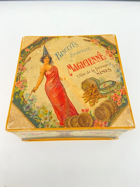 RARE ANCIENNE BOÎTE Art Nouveau BISCUIT SURPRISE LA MAGICIENNE 1888 EUR ...