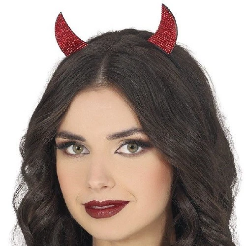 HALLOWEEN FANCY DRESS Devil Horns on Headband Satan Red Demon Bling ...