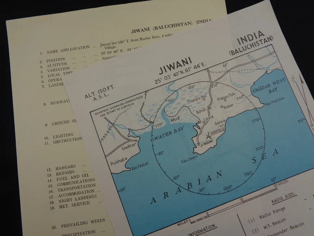 ORIGINAL WW2 RAF Map / Data Sheets for the "JIWANI" Airbase (INDIA) EUR ...