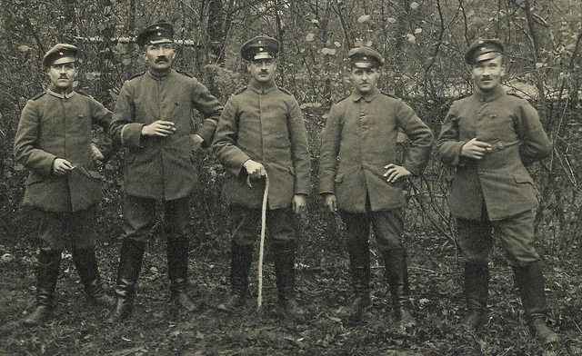 WW1 PHOTO POSTCARD German Soldiers Officers Military Posing Woods ...