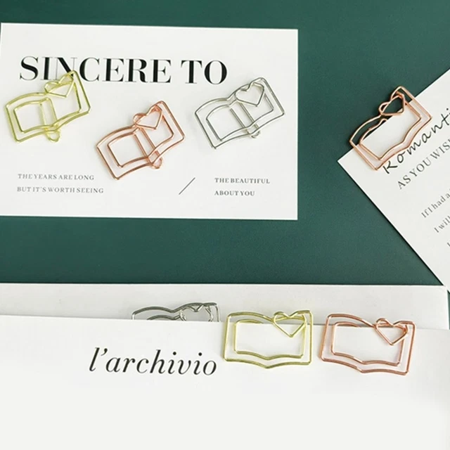 30PCS BOOK SHAPE Paper Clip Small Paperclips Metal Paper Clamp Book ...