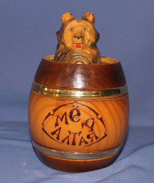 ANCIEN POT EN bois décoré de miel de l'Altaï fabriqué à la main en URSS ...