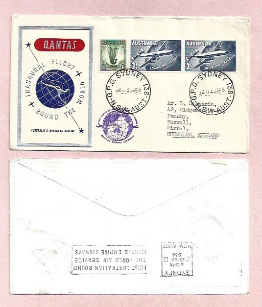 AUSTRALIA 1958 QANTAS 1St Round The World Flight Cover To England £5.00 ...