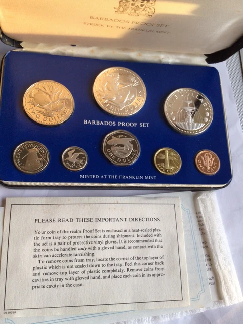 BARBADOS COIN SILVER Proof Set 1975 + Certificate + Case / Franklin ...