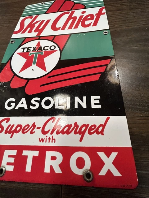 VINTAGE TEXACO PORCELAIN SIGN SKY CHIEF PETROX MOTOR OIL GAS STATION ...