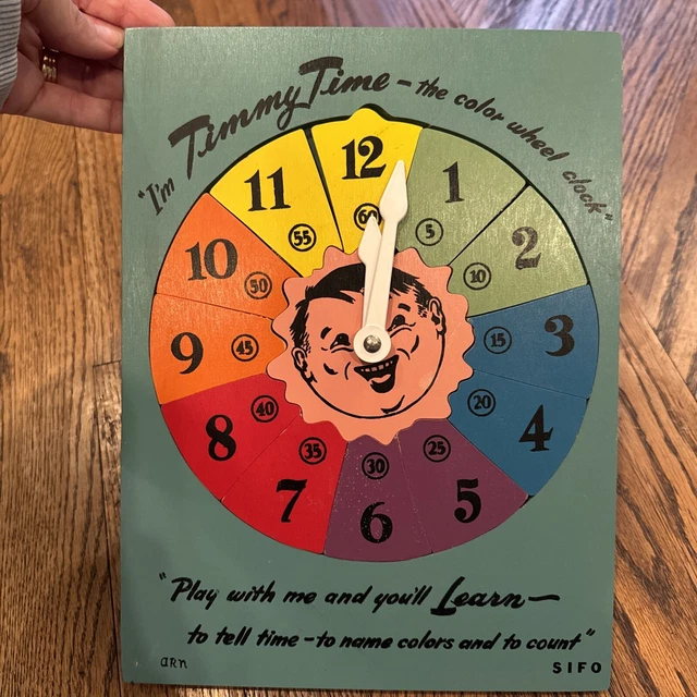 VINTAGE SIFO WOODEN Puzzle Timmy Time Color Wheel Clock Wood 1950's $25 ...
