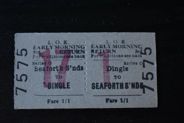 LIVERPOOL OVERHEAD RAILWAY Ticket LOR DINGLE to SEAFORTH SANDS No 7575 ...