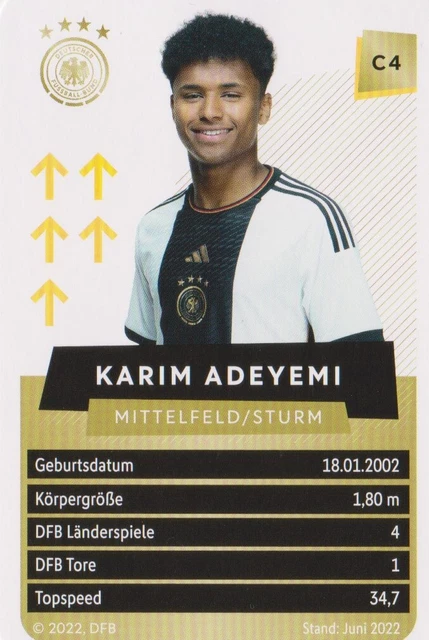 FERRERO TEAM CARDS Fußball WM 2022 C4 Karim Adeyemir Sammelbild NEUWARE ...