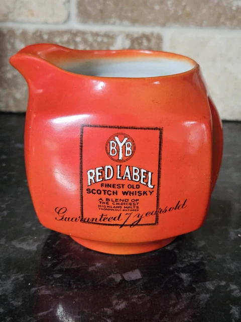 BYB RED LABEL Finest Old Scotch Whisky Water Pub Jug Pitcher Art Deco ...