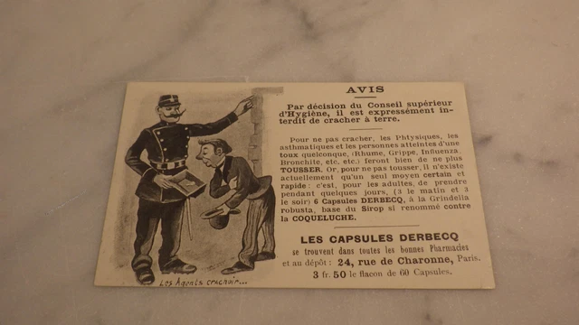1895.AGENTS CRACHOIR.CAPSULES DERBECQ.INTERDICTION cracher par terre ...
