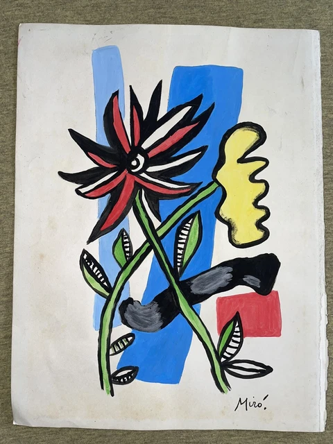 JOAN MIRÓ (HANDMADE) Drawing - Painting Inks on old paper signed ...