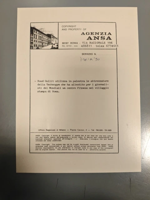 FOTO ORIGINALE RUUD Gullit Certificata Ansa 1990 Mondiali Calcio Italia ...