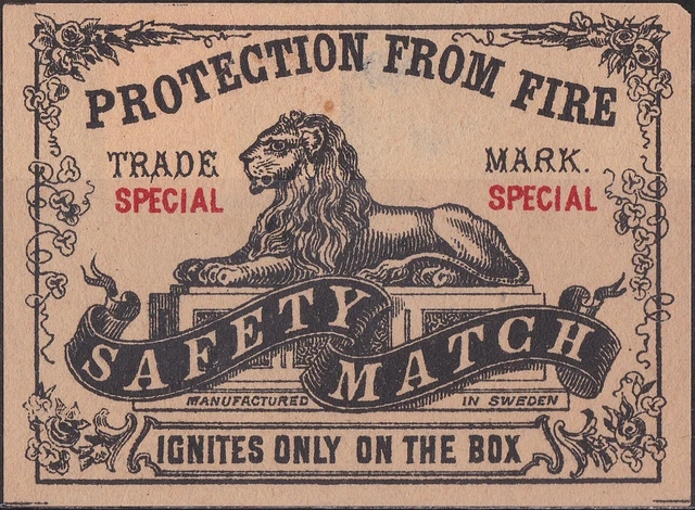 OLD MATCHBOX LABEL Sweden, Lion Safety Matches, PACKET SIZE 6.3 x 4.6 ...