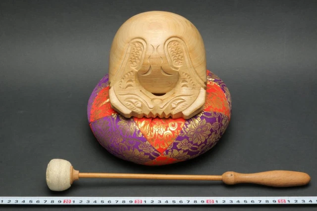 WOODEN FISH TEMPLE Block Mokugyo Woodblock Buddhist Craft W8inch Japan ...