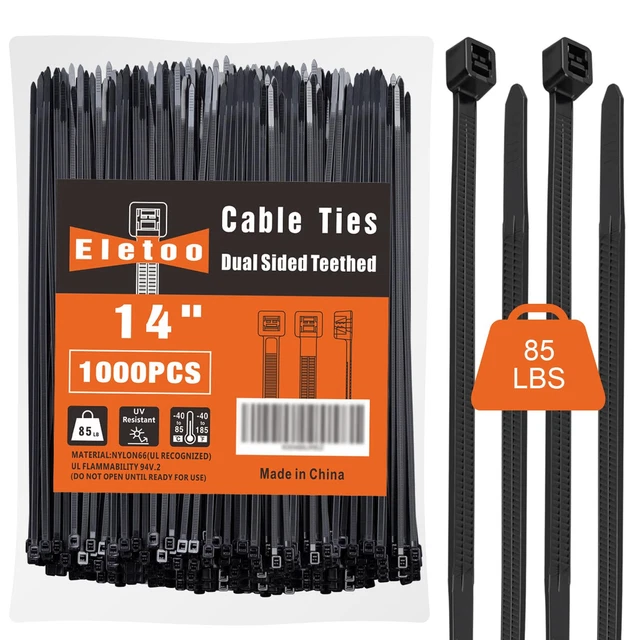 14 INCH BLACK Zip Ties (1000 Pack), 2025 New Patented Design, 85 LBS ...