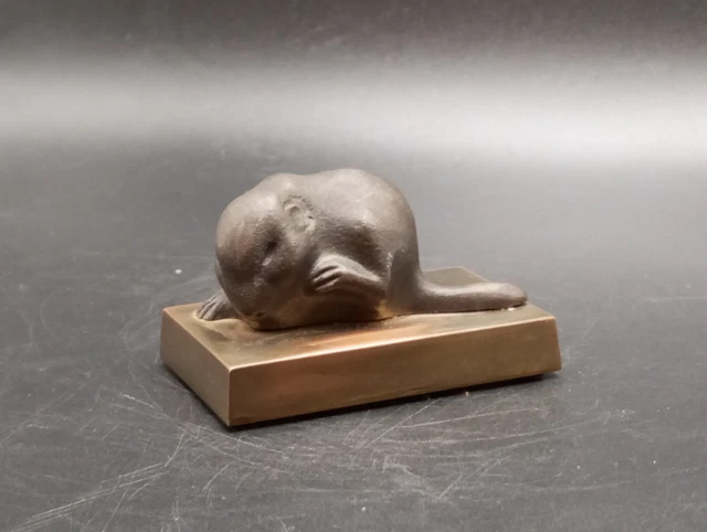 FIGURINE EN BRONZE antique castor / souris sculpture collectionneur ...