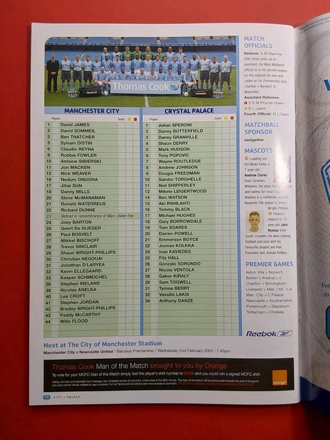 MANCHESTER CITY V Crystal Palace 15th January 2005 Excellent £3.31 ...