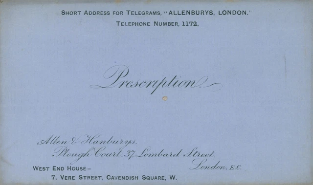 ANTIQUE PRESCRIPTION ENVELOPE Allen & Hanburys Chemist Plough Court ...