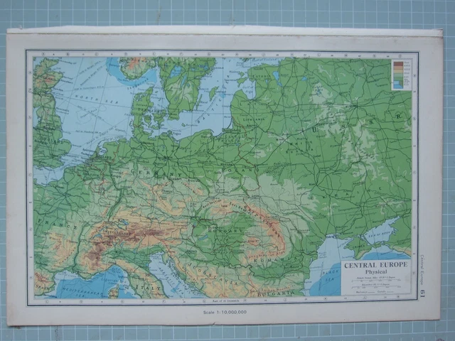 1943 MAP CENTRAL Europe Physical Germany Hungary Munich Poland $78.93 ...