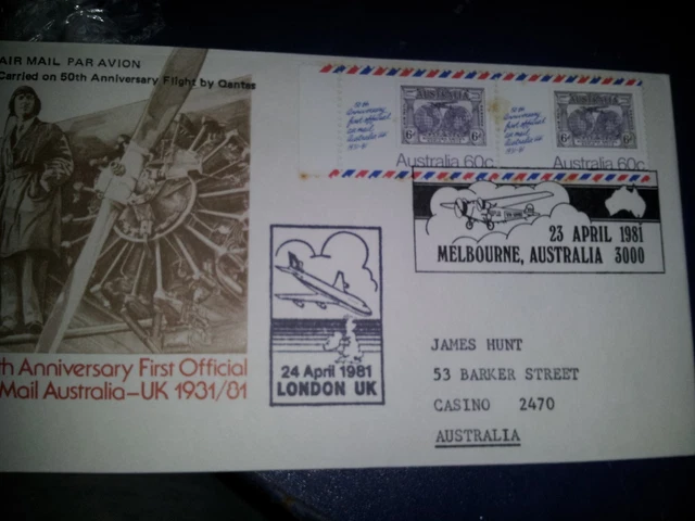 1981 50TH ANNIVERSARY 1st air mail flight melbourne 3000 Pictorial Post ...