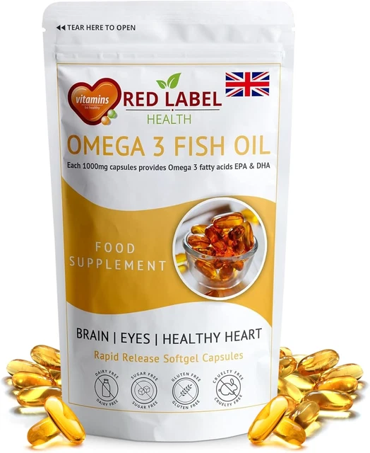 RED LABEL HEALTH Omega 3 Fish Oil 1000Mg Pack of 60 Soft Capsules for ...