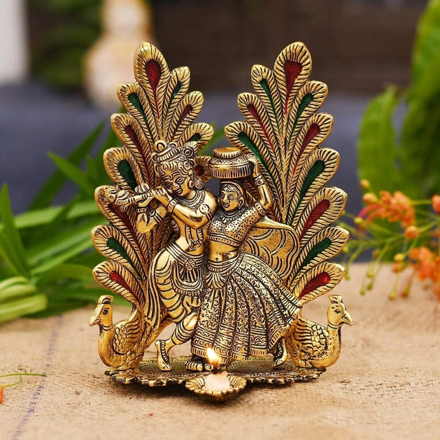COLLECTIBLE PEACOCK DESIGN Radha Krishna God Idol Murti Showpiece With ...