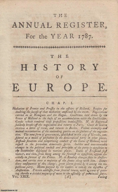THE HISTORY OF Europe, For The Year 1787. An Original Article From The ...